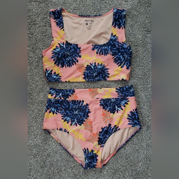 Mott50 | Swim | Mott5 Joana High Rise Moderate Coverage Swimsuit Bikini Set Coastal Bloom Sz L ...